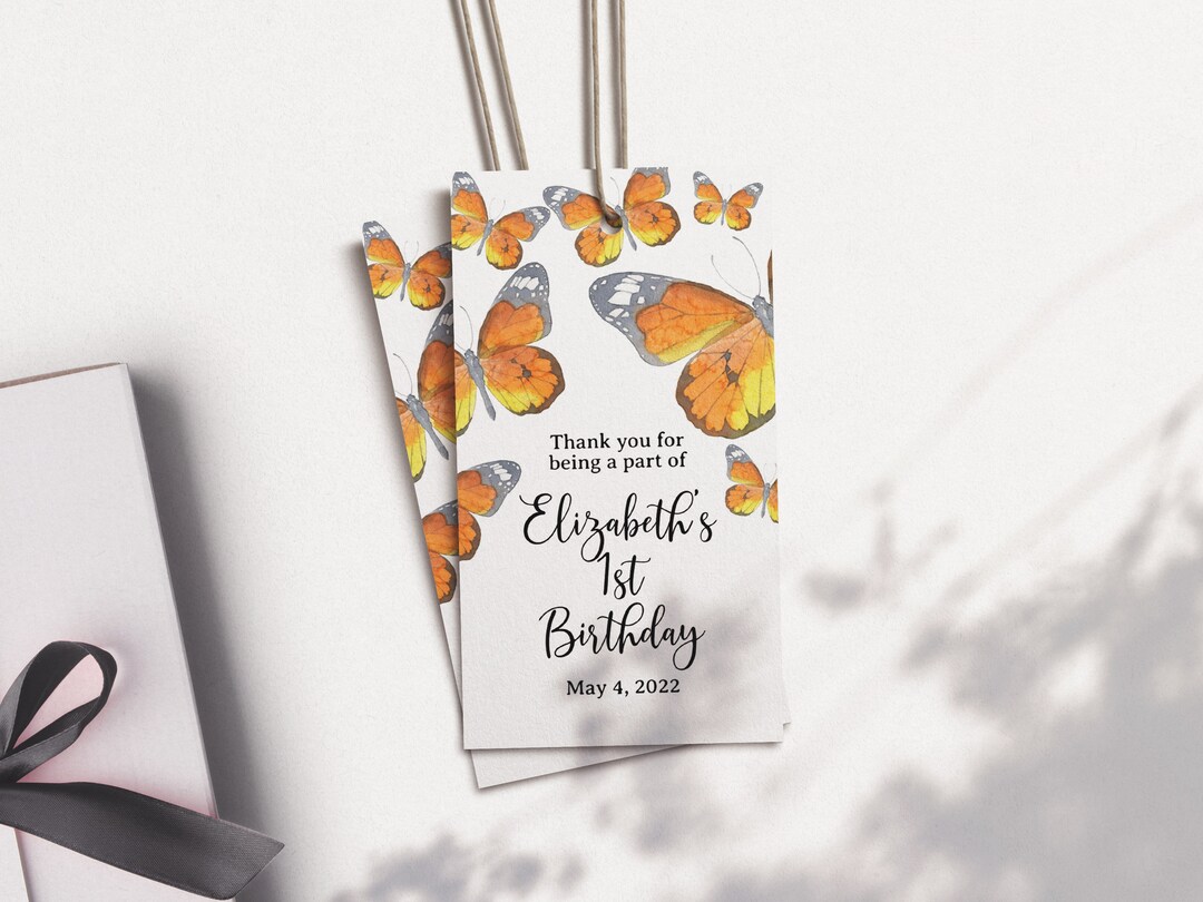 Editable Monarch Butterfly Birthday Favor Tag, Butterfly Birthday Tag ...