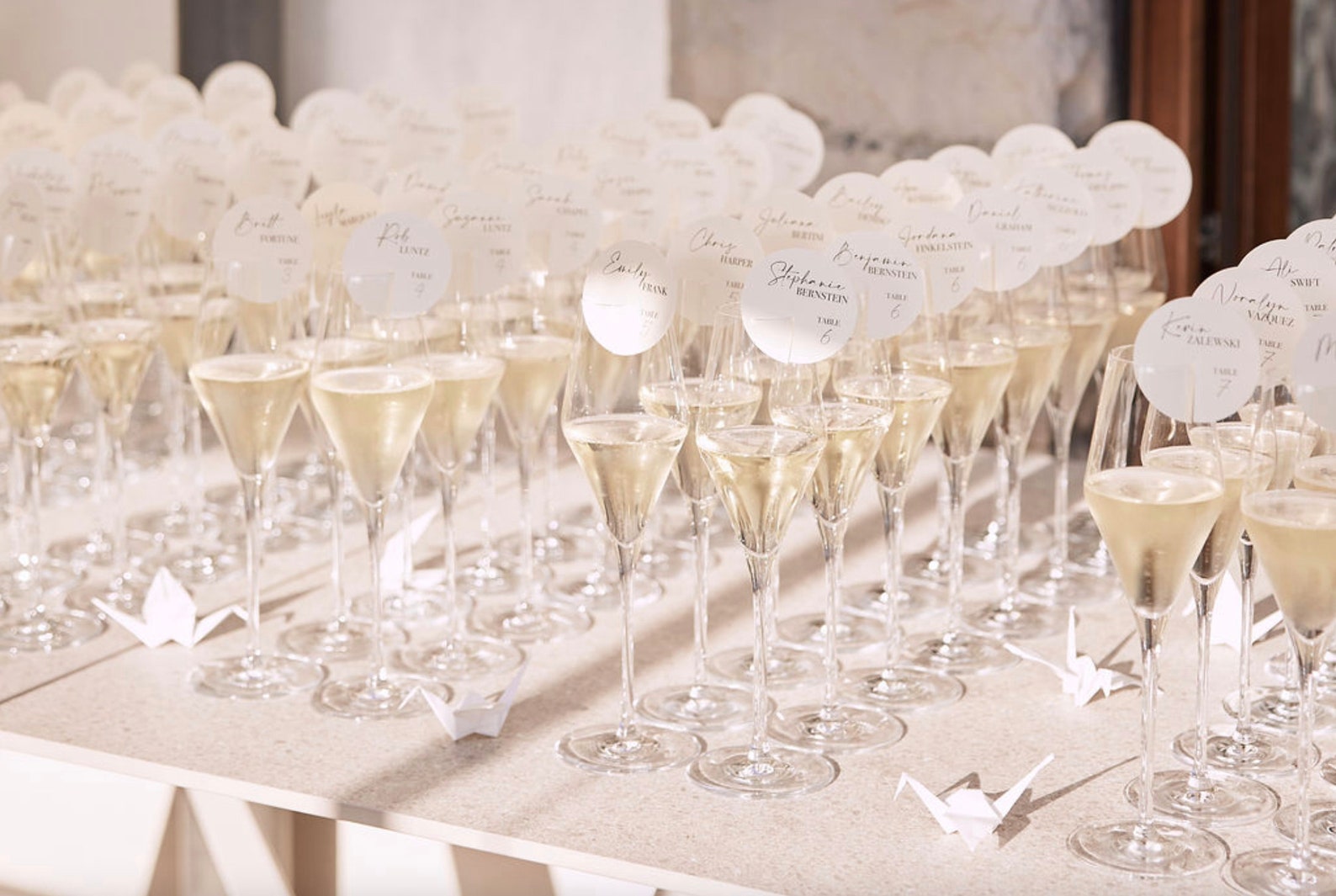 Round Champagne Place Cards | NEW Font Options! - Etsy