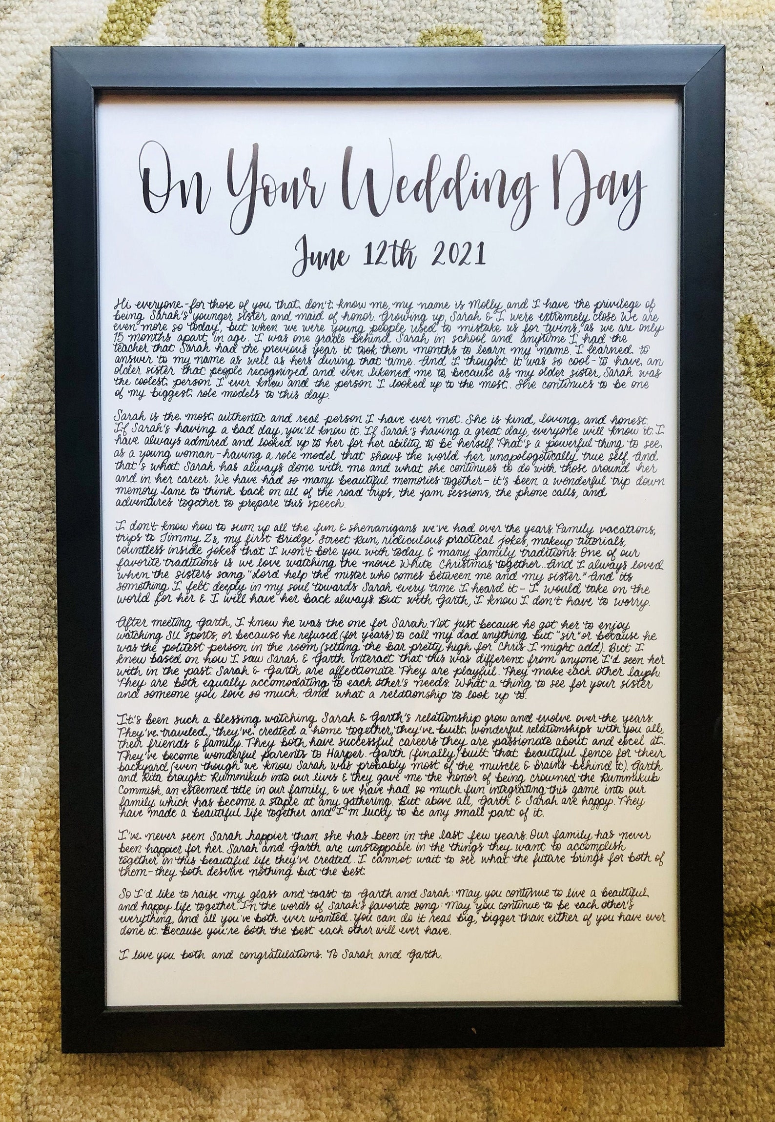 ON SALE Custom Framed Written Letters Wedding Vows Speech - Etsy