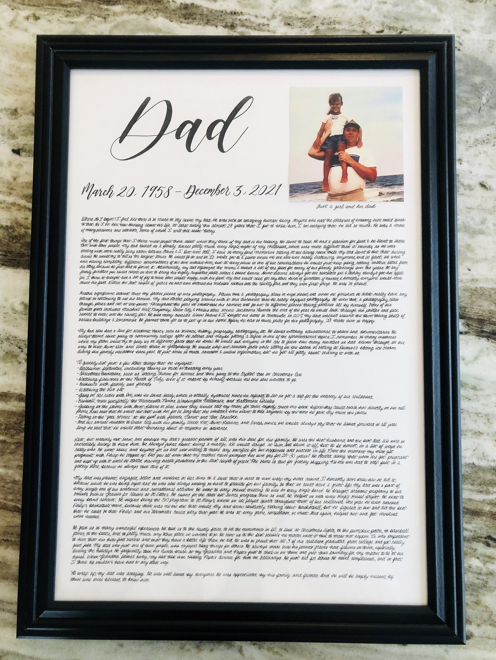 NEW WITH PHOTO Custom Framed Written Letters Wedding | Etsy