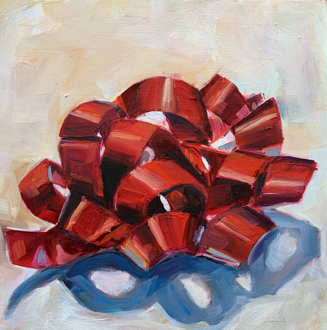 Red Bow, Painted in Oil on 8 X 8 Inch Wood Panel - Etsy