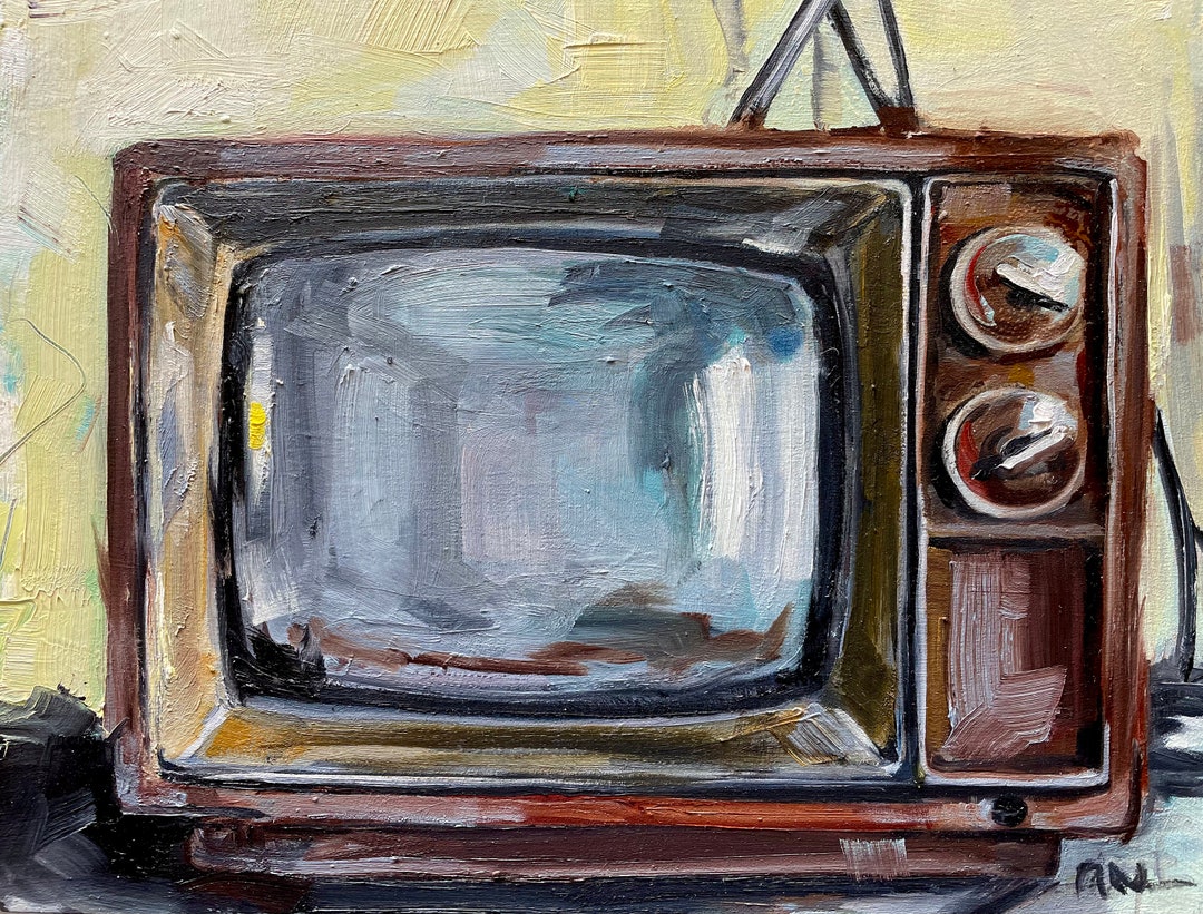 Small Oil Painting Still Life Retro TV Home Decor Painted in Oil on 8 X ...