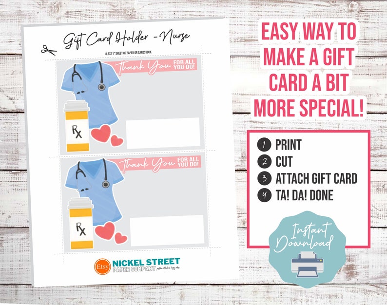 Nurse Appreciation Gift Card Holder: Printable Thank You (digital ...