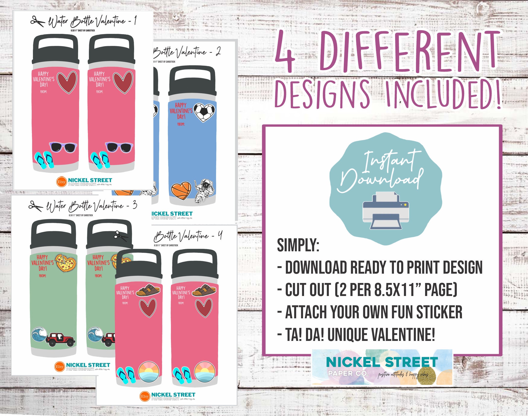 Water Bottle Valentine Printable: Kids Class Cards (instant Download ...