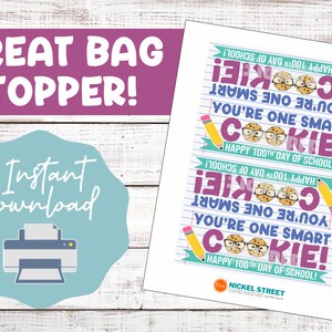 100th Day of School Bag Topper, INSTANT DOWNLOAD, 100 Days Smarter ...