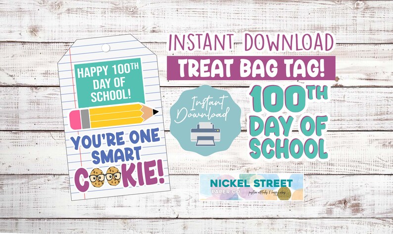 PRINTABLE You Are One Smart Cookie! Happy 100th Day! Tag | Instant ...