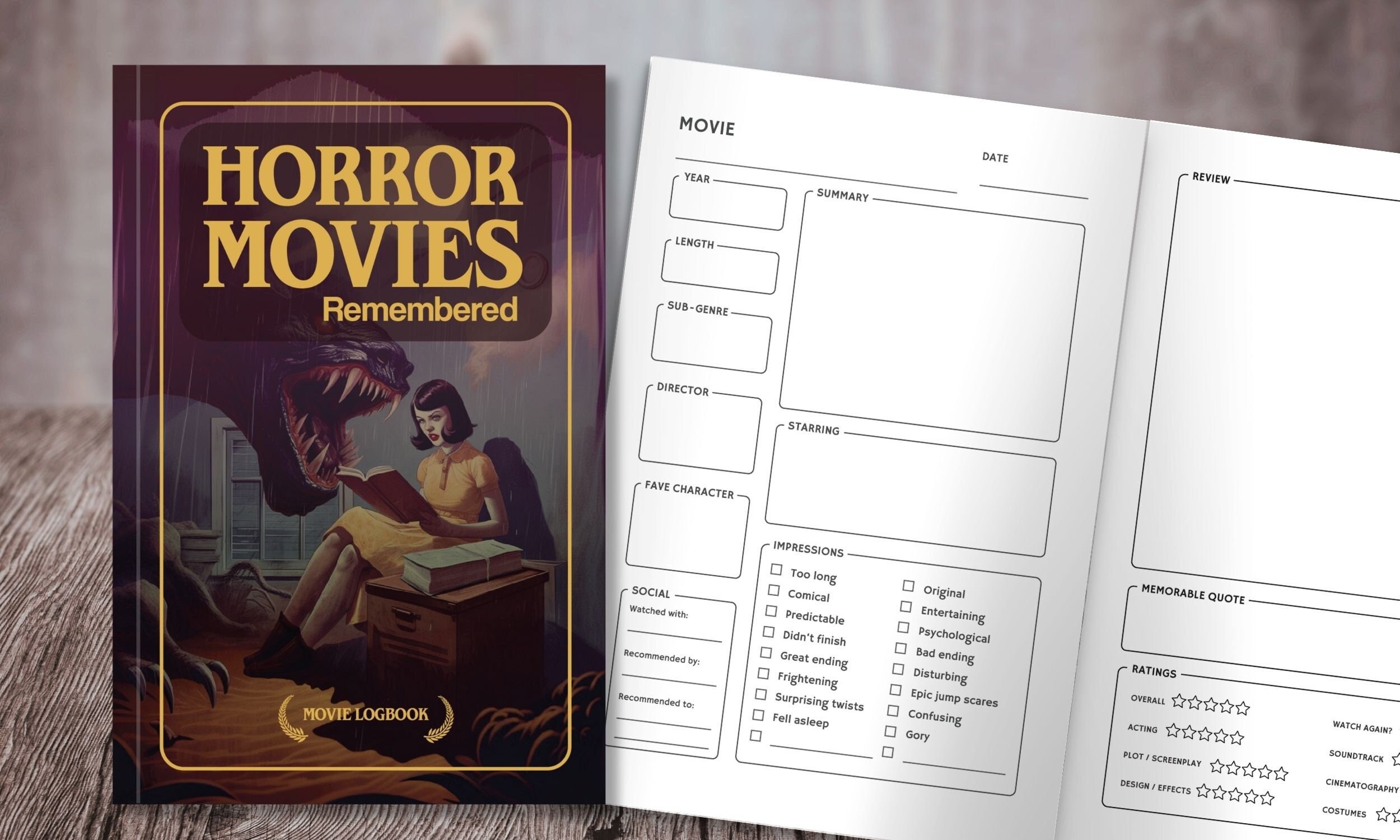 Horror Movie Review Logbook Gift for Horror Movie Lovers Horror Movie ...