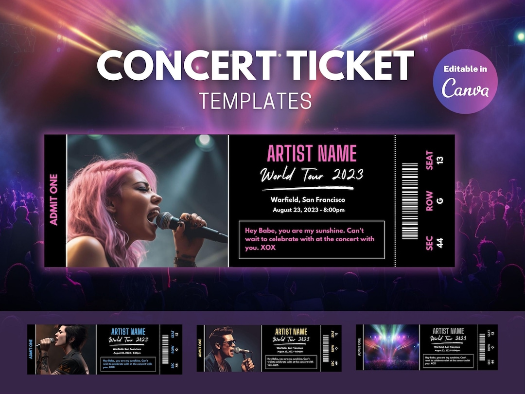 Editable Concert Ticket for Canva Template Printable Event Ticket ...