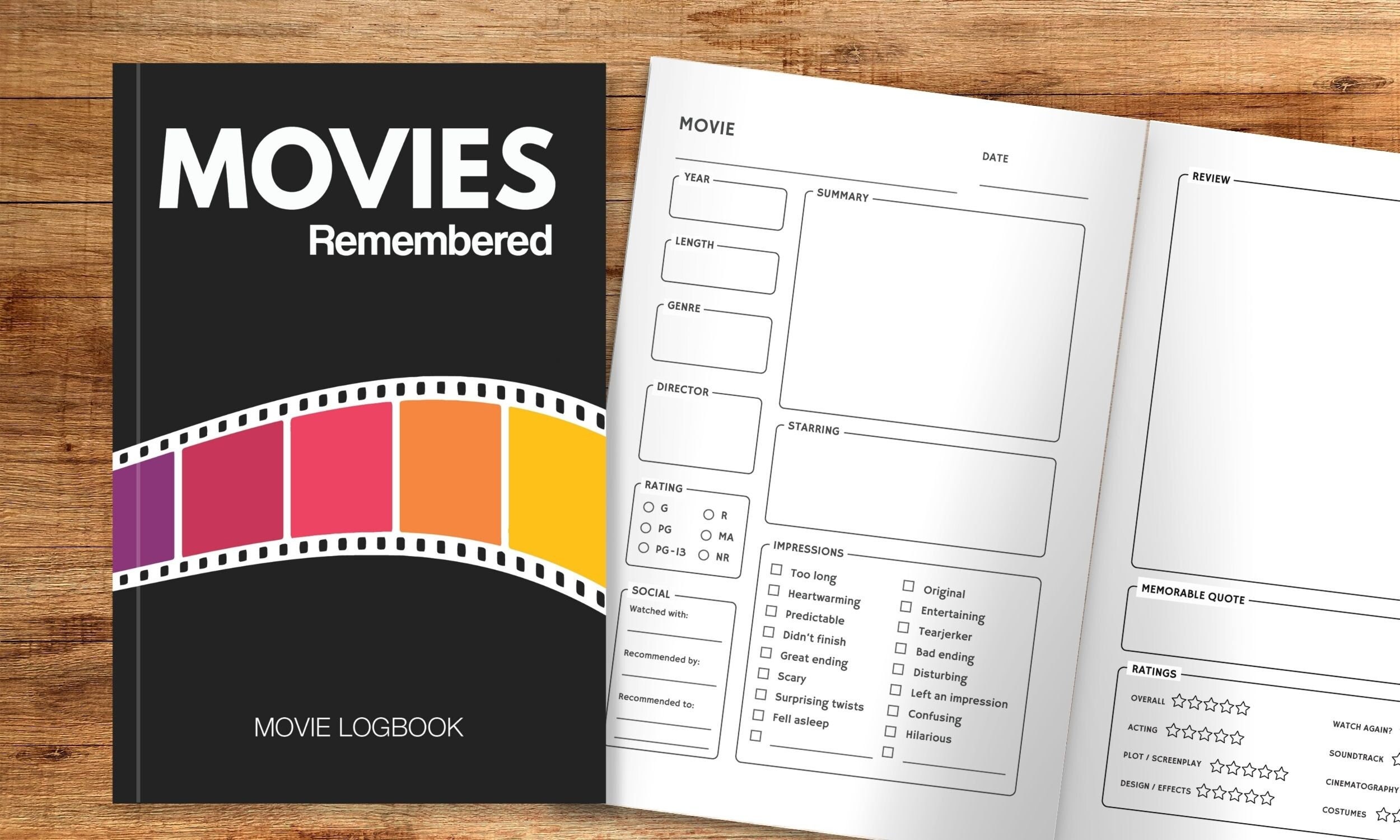 Movie Review Logbook: Film Journal & Tracker for Movie Lovers - Etsy