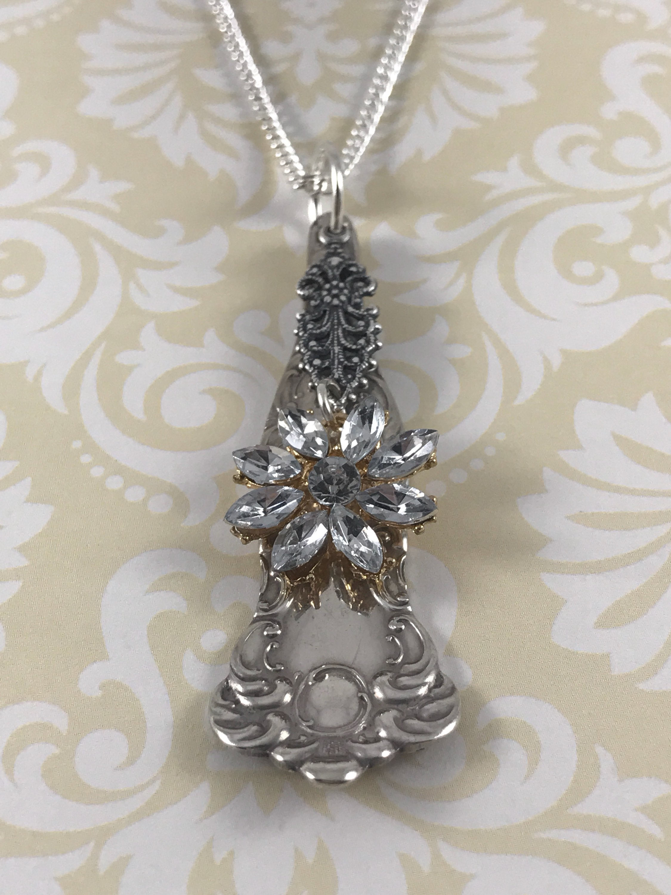Antique Spoon Pendant: Silverware Necklace With Crystal Daisy - Etsy