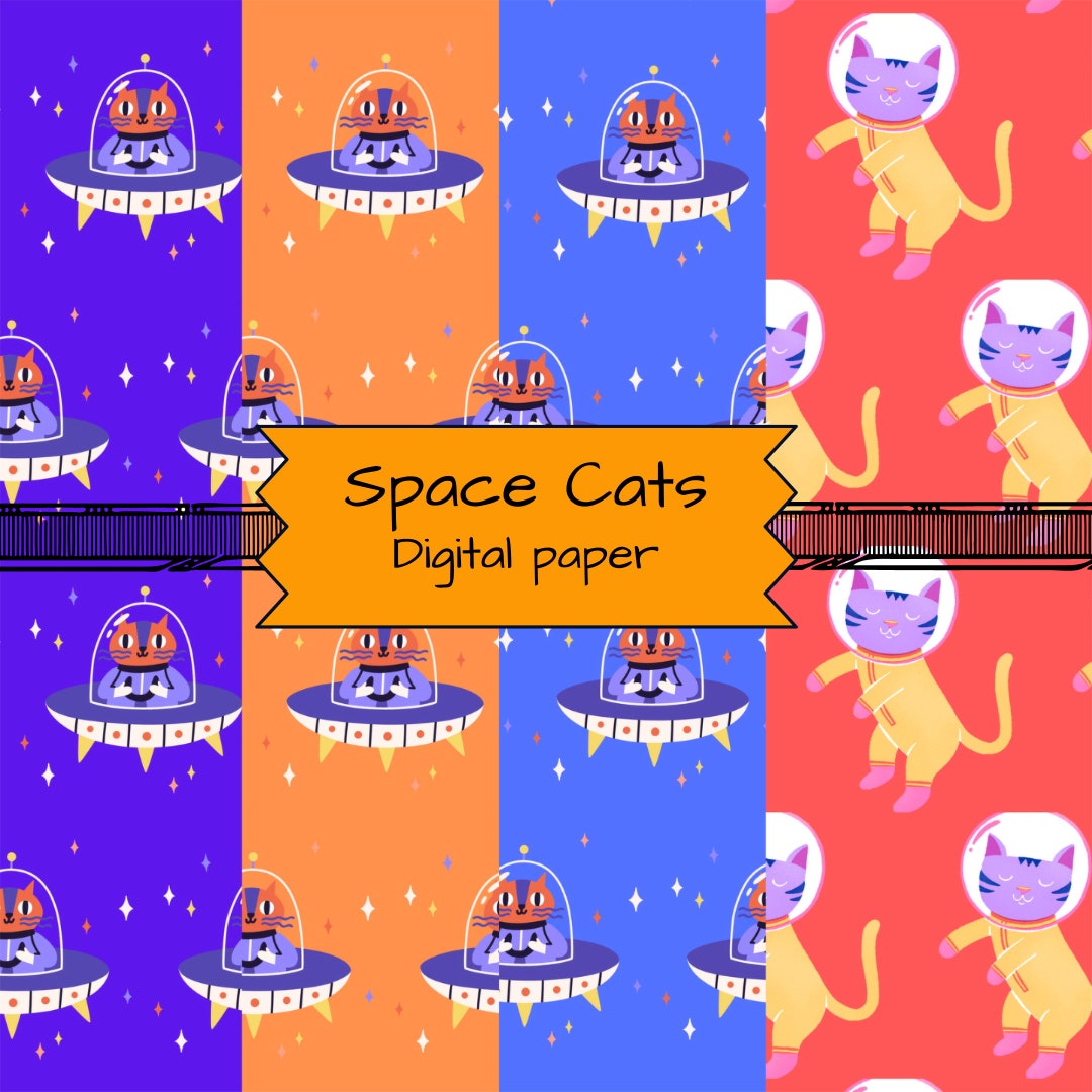 Space Cats Digital Seamless Paper Pattern Pack - Etsy