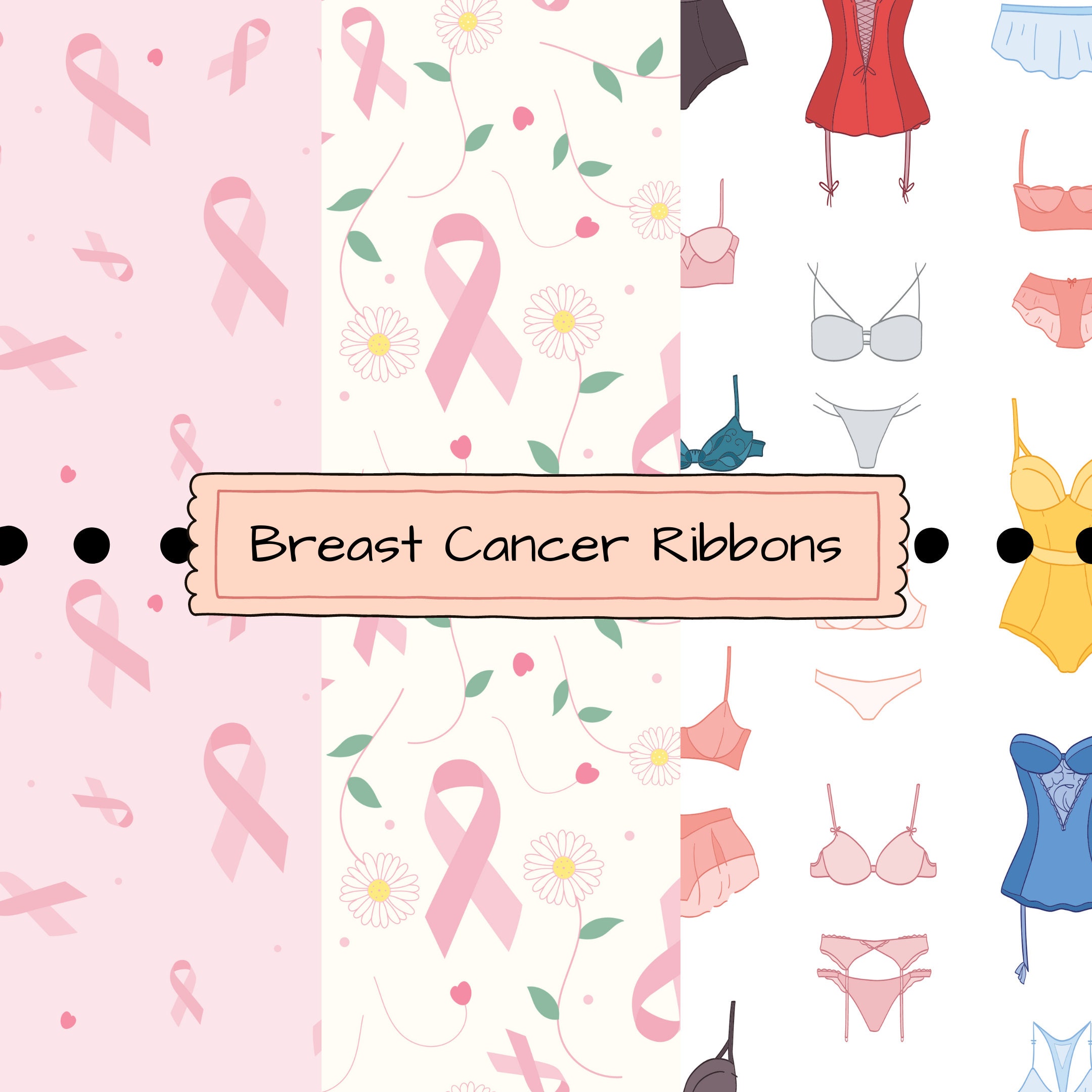 Breast Cancer Ribbons, Bras, and Lingerie Digital Seamless Paper ...