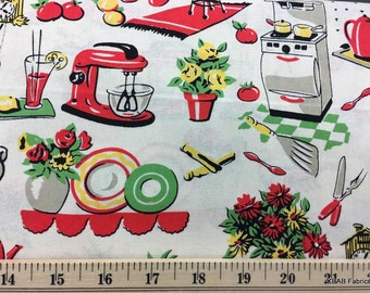 Retro kitchen fabric | Etsy