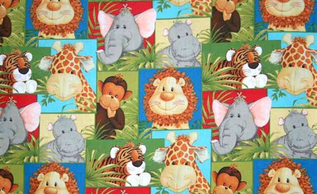 Jungle Baby Fabric Safari Patch Fabric Lion Monkey Giraffe Tiger ...