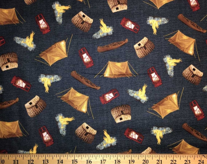 Watercolor Lake Camping Fabric Lake House Fishing Motif by Kim Marshall ...