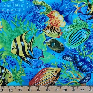 Tropical Fish Fabric Underwater Sea Life Paradise Fabric Nautical Sea ...
