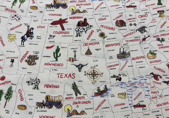 USA States Map Fabric United States of America Fabric North | Etsy