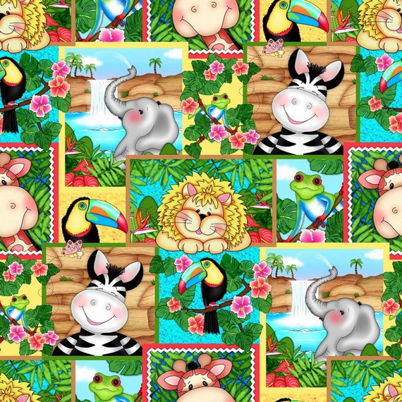 Safari Zoo Animal Fabric Bazoople Waterfall Patch Fabric | Etsy