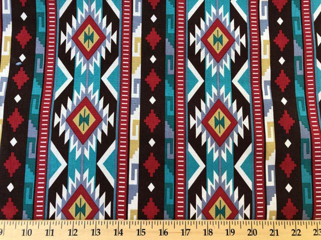 Western Aztec Fabric Tribal Turquoise Southwest Stripe Fabric ...