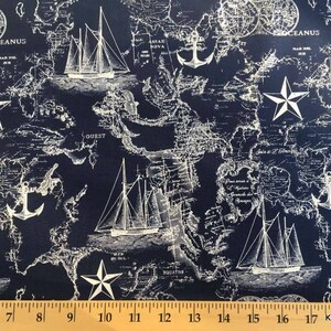 Nautical Chart Map Fabric Sailing Ships Islands Sea Voyage Boat Anchor ...