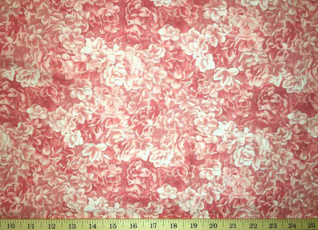 Pink Rose Fabric by the Yard / HY Silver Metallic Fabric Packed Roses ...