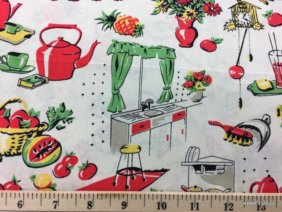 Retro 1950 Kitchen Fabric, 50's Kitchen Nostalgic Fabric, Michael ...