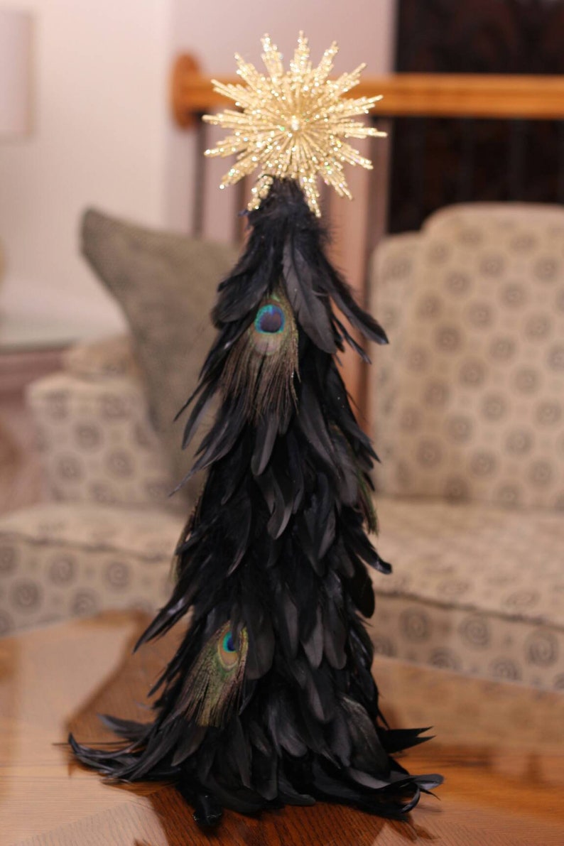 Feather Christmas tree with peacock feathers and ornament | Etsy
