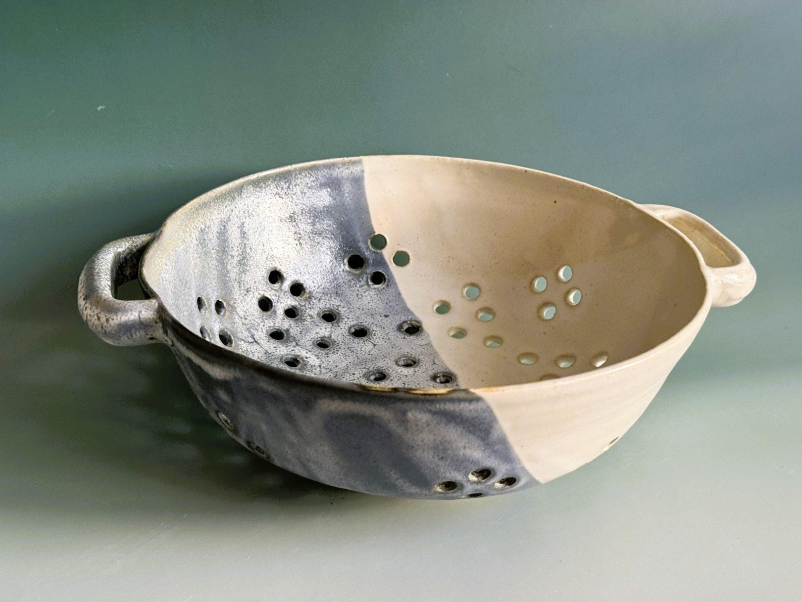 Hand Thrown Ceramic Strainer/colander Rustic White & Blue-gray Glaze ...