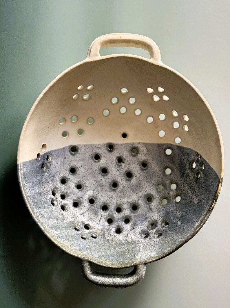 Hand Thrown Ceramic Strainer/colander Rustic White & Blue-gray Glaze ...