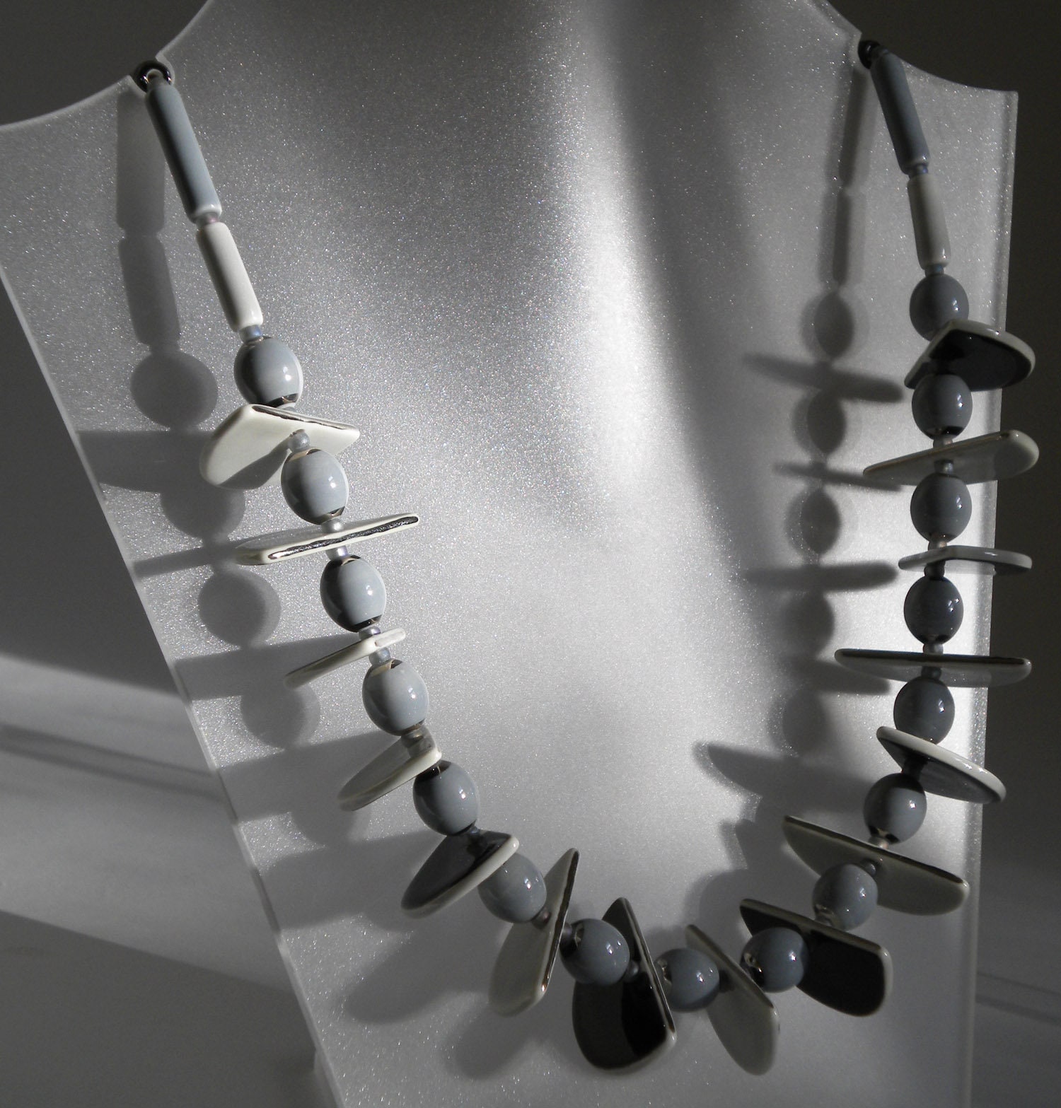 Monochrome Bead Dynamic Necklace, Half Round Flat Beads and Tubes ...
