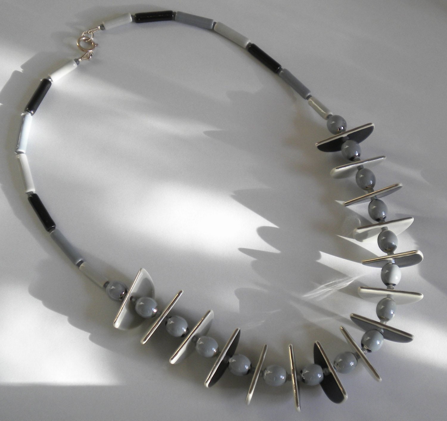 Monochrome Bead Dynamic Necklace, Half Round Flat Beads and Tubes ...