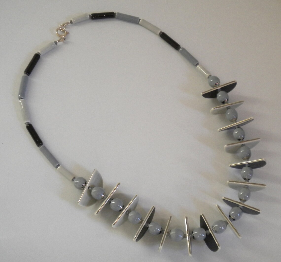 Monochrome Bead Dynamic Necklace, Half Round Flat Beads and Tubes ...