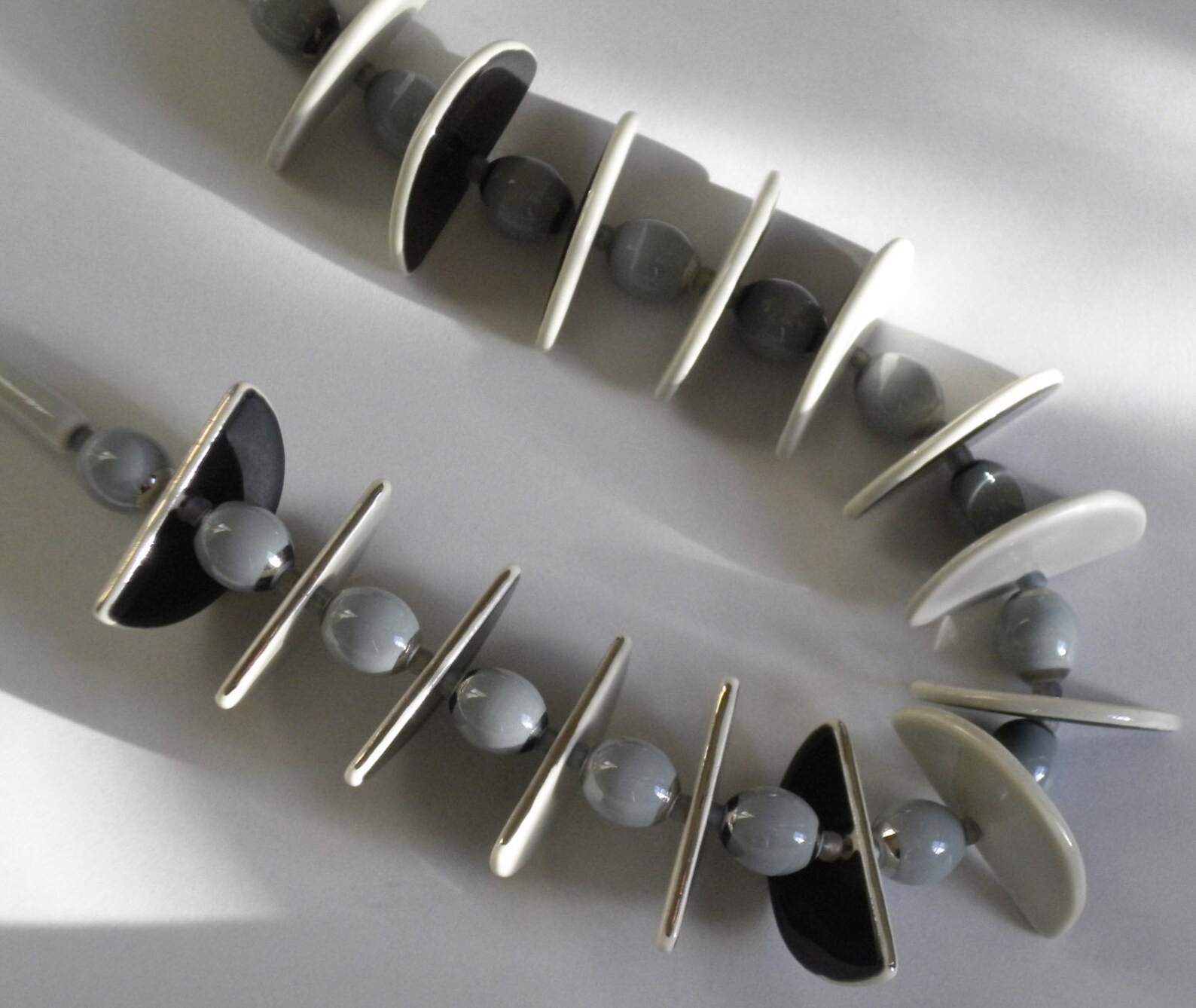 Monochrome Bead Dynamic Necklace, Half Round Flat Beads and Tubes ...