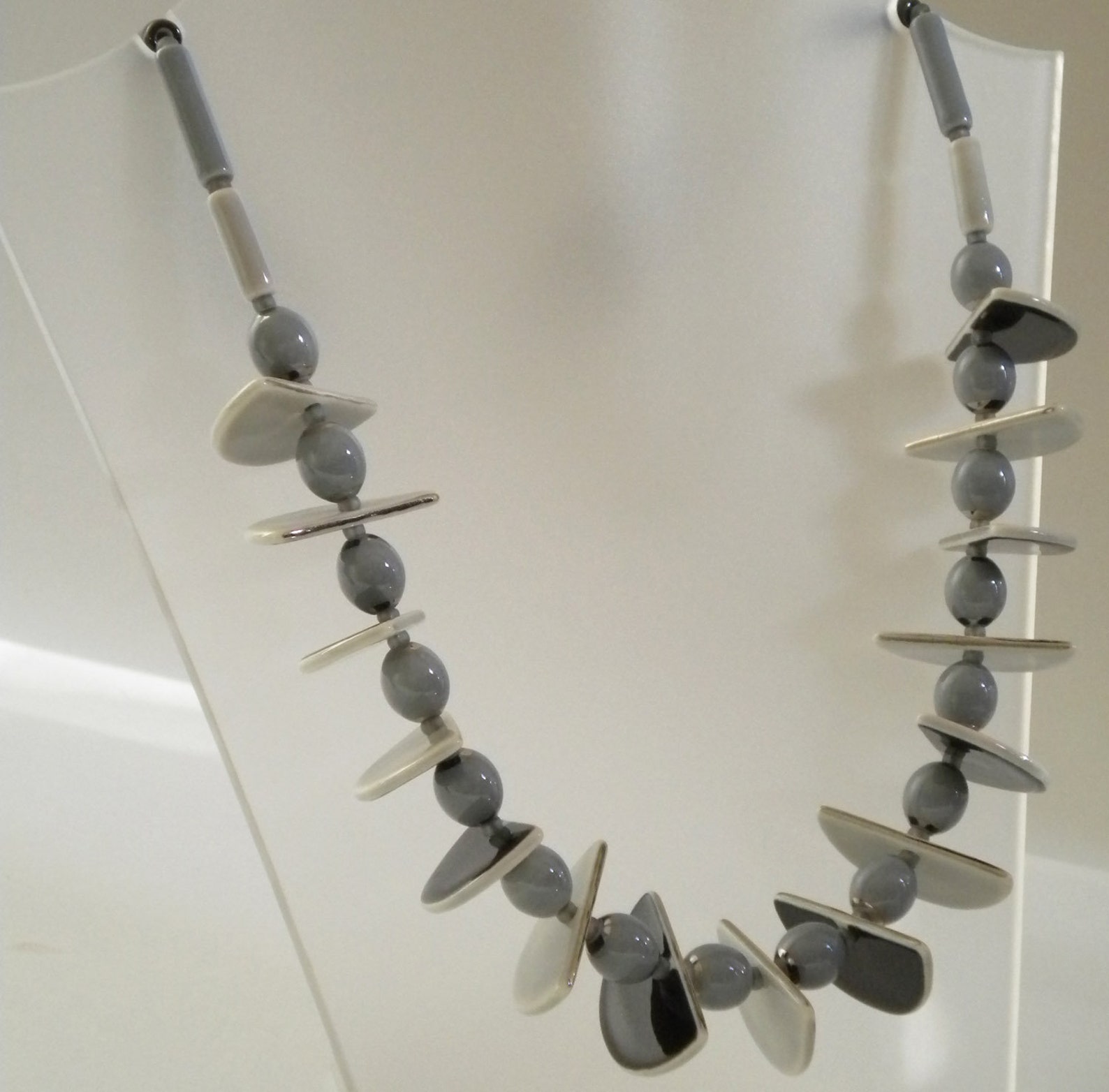 Monochrome Bead Dynamic Necklace, Half Round Flat Beads and Tubes ...