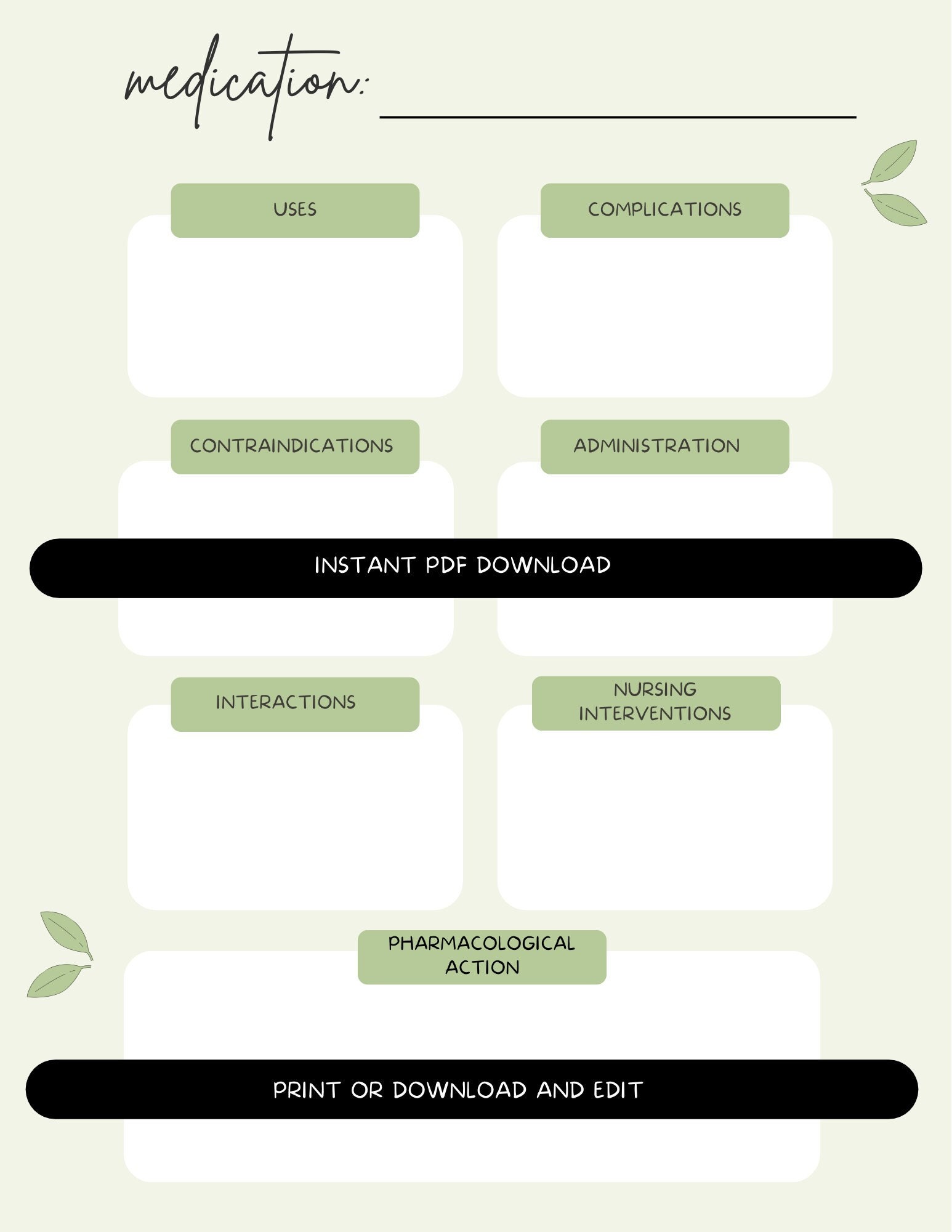Nursing Medication Downloadable/printable Template - Etsy