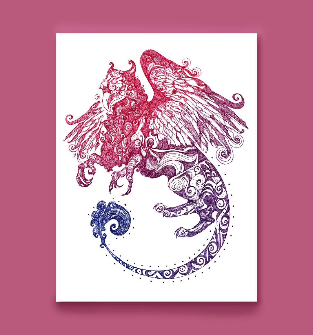 Griffin - Griobh - 5x7 Inch Giclee Print - Gyphon - Fine Art - Etching ...