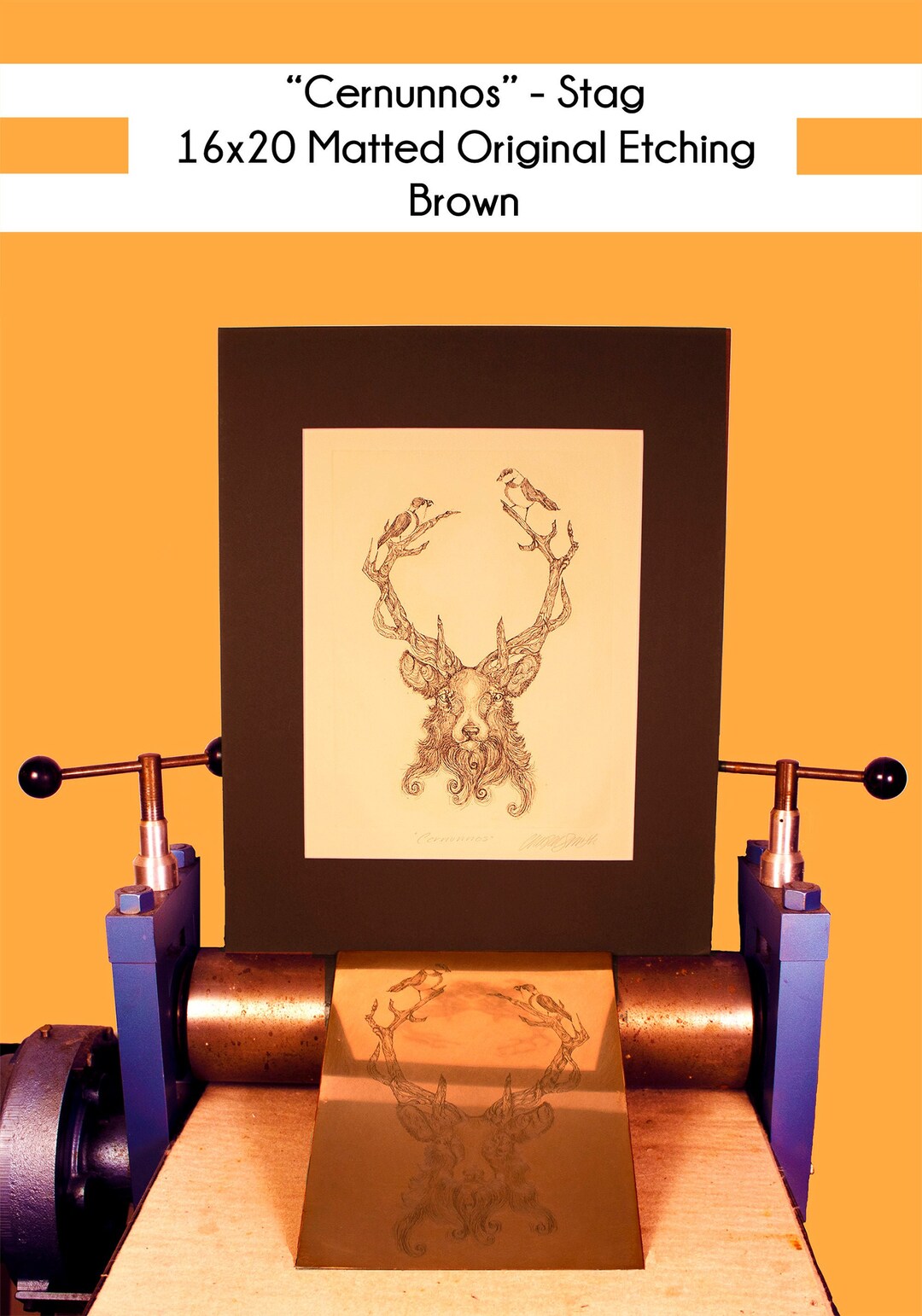 Stag - Original Etching 16x20 Inch Matted - Cernunnos - Elk - Deer ...
