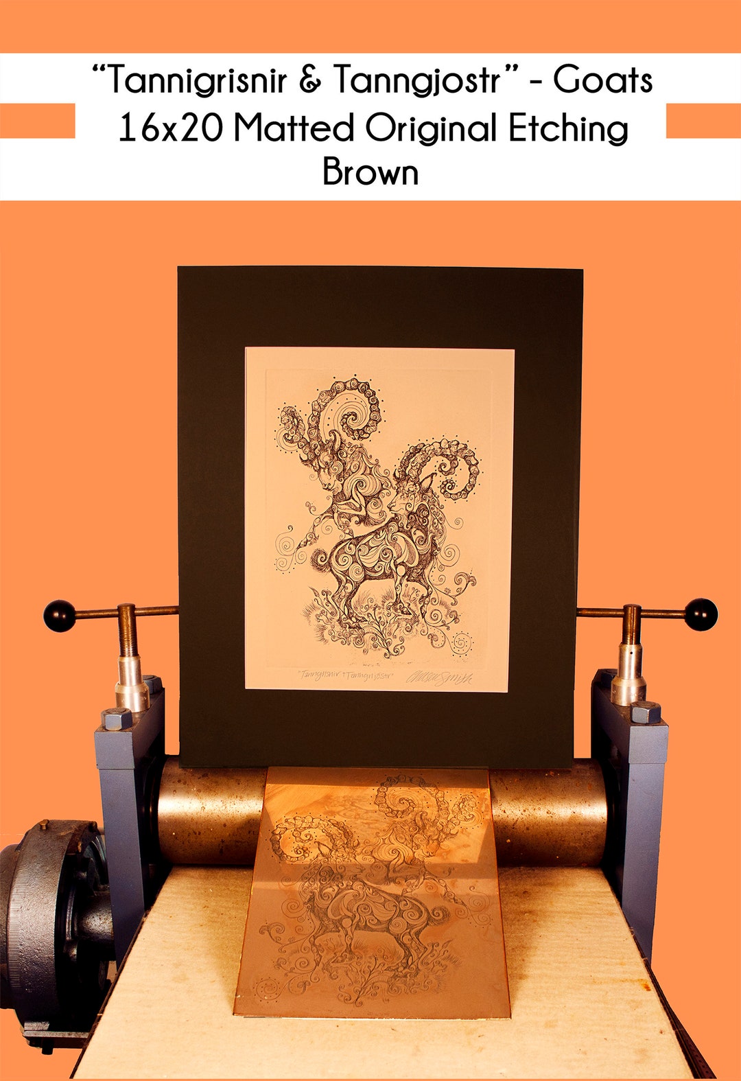 Tanngrisnir & Tanngnjóstr - Original Etching 16x20 Inch Matted - Decor ...