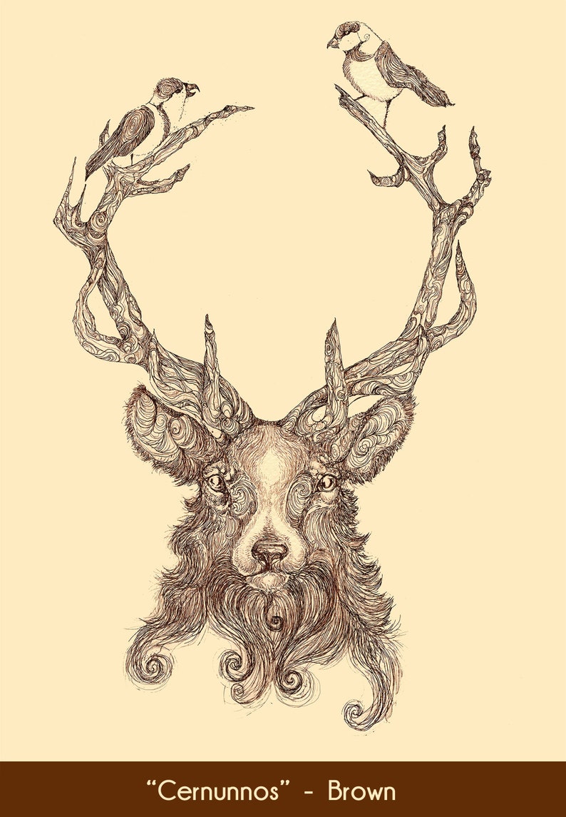 Stag - Original Etching 16x20 Inch Matted - Cernunnos - Elk - Deer ...