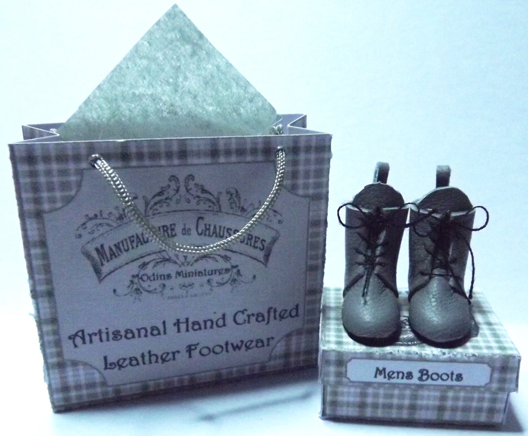 Mens Grey Leather Boots 1/12th Scale Dolls House Miniature - Etsy