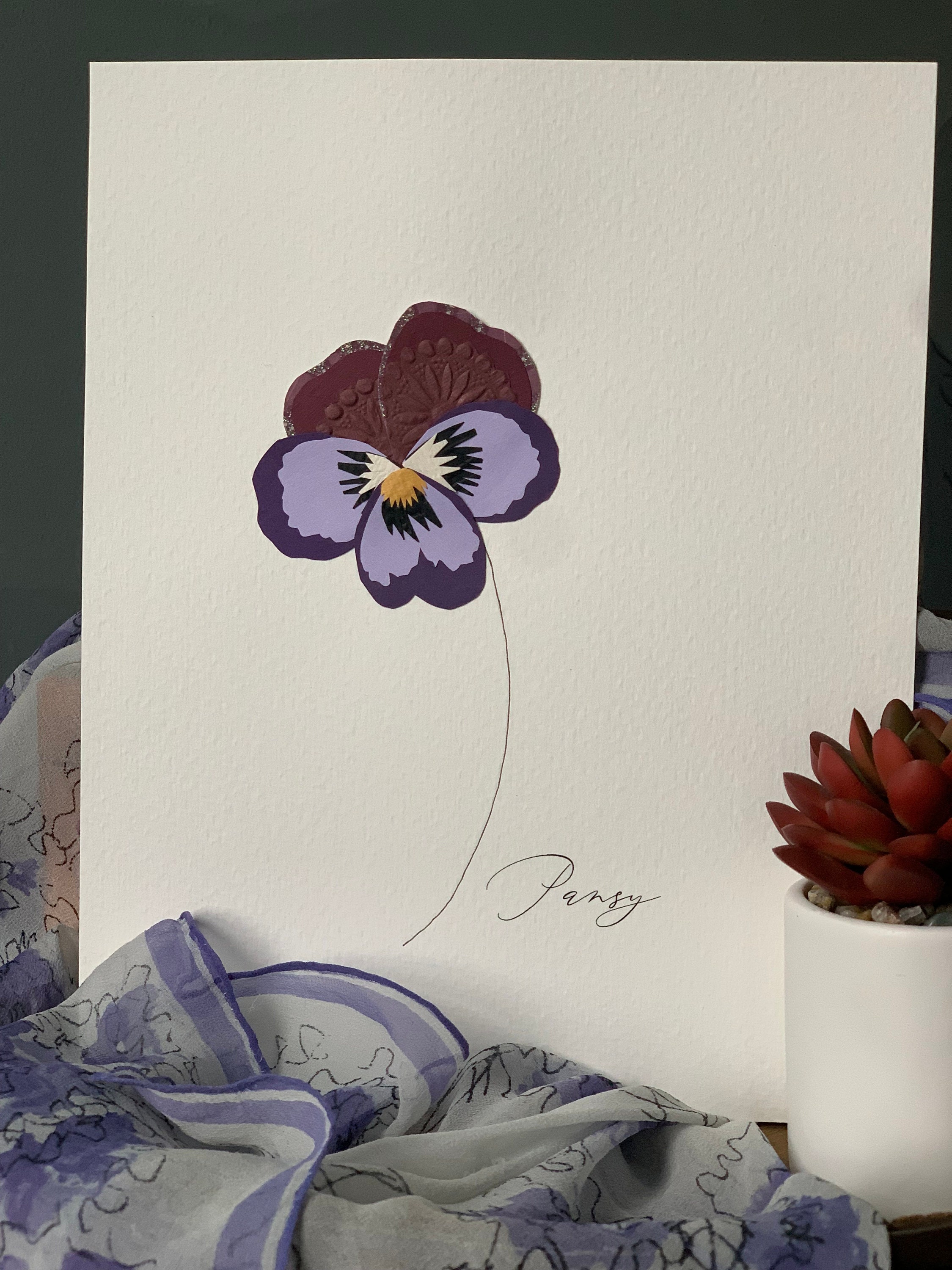 Pansy Paper Collage/ Upcycled Paper Collage/ Recycled Art/ Pansy Art - Etsy