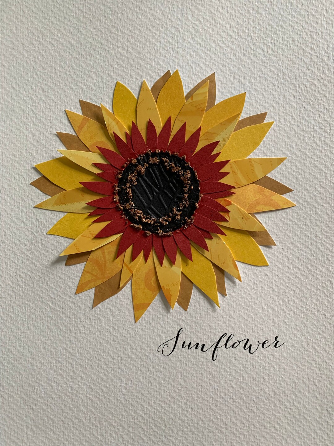 Sunflower Paper Collage/ Upcycled Paper Collage/ Recycled Art ...