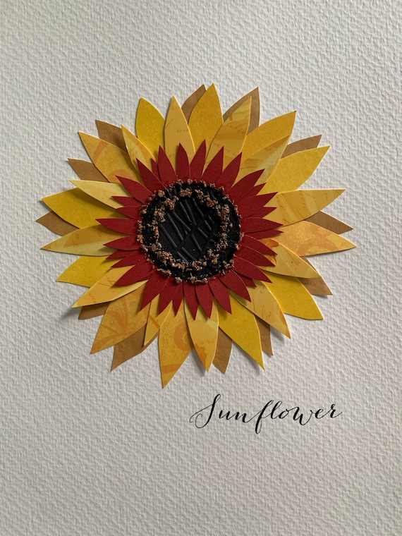 Sunflower Paper Collage/ Upcycled Paper Collage/ Recycled Art/ | Etsy