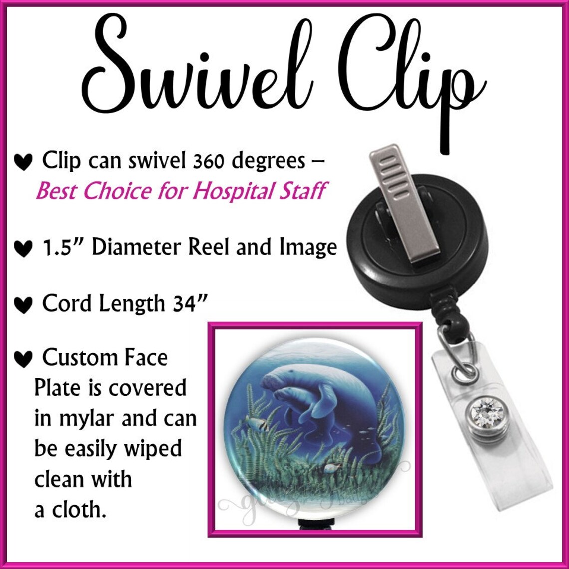 Manatee Retractable ID Badge Holder Reel, Save the Manatee Badge Reel ...