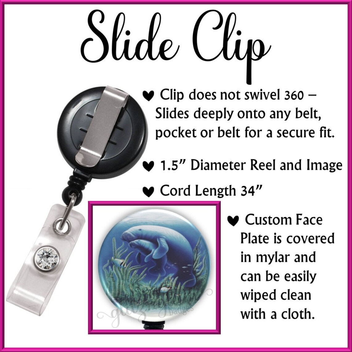Manatee Retractable ID Badge Holder Reel, Save the Manatee Badge Reel ...