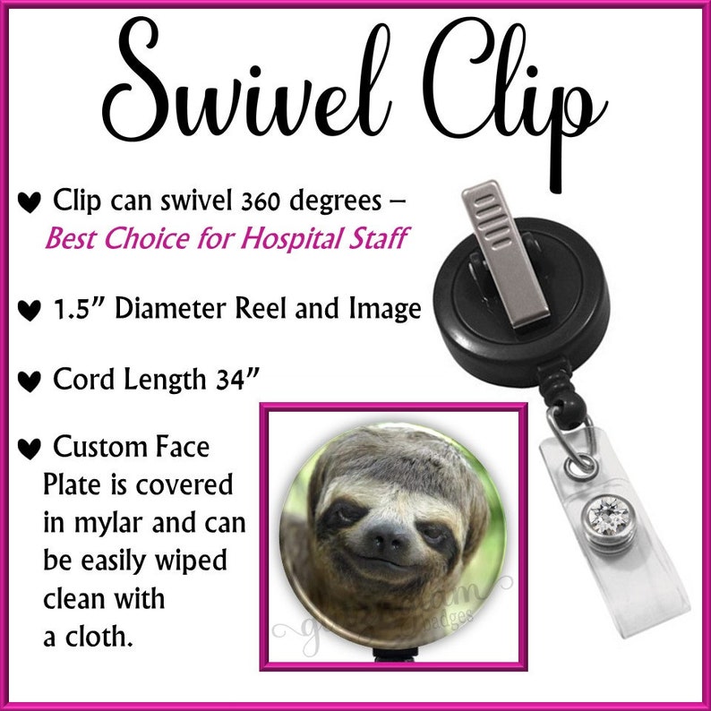 Cute Sloth Retractable Badge Holder, Sloth ID Badge Reel, Animal Rescue ...