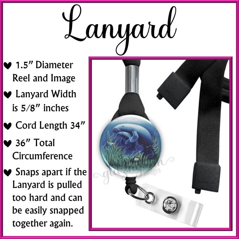 Manatee Retractable ID Badge Holder Reel, Save the Manatee Badge Reel ...
