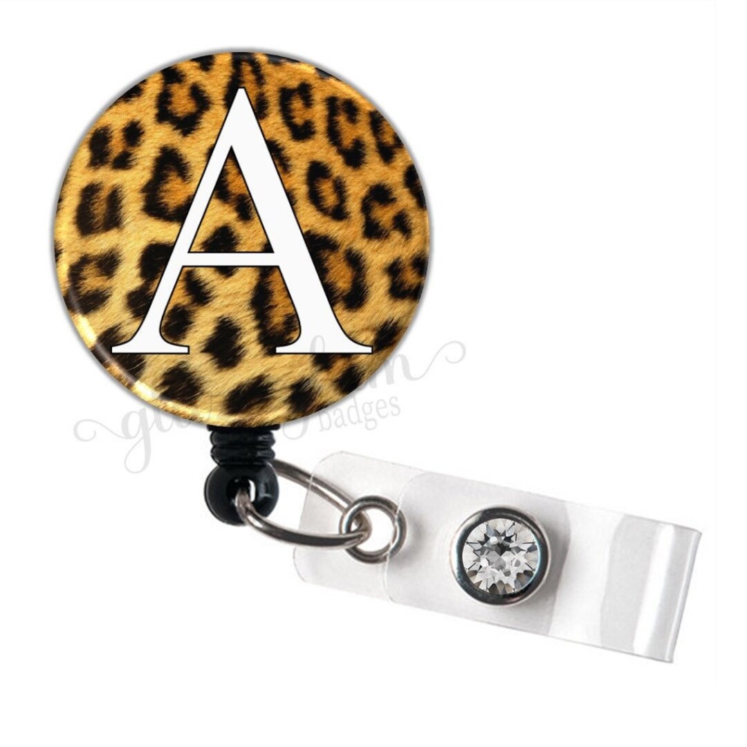 Leopard Badge Holder, Name Badge Reel, Monogram Retractable Badge Pull ...