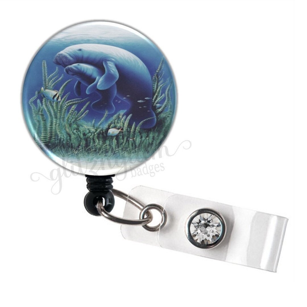 Manatee Retractable ID Badge Holder Reel, Save the Manatee Badge Reel ...