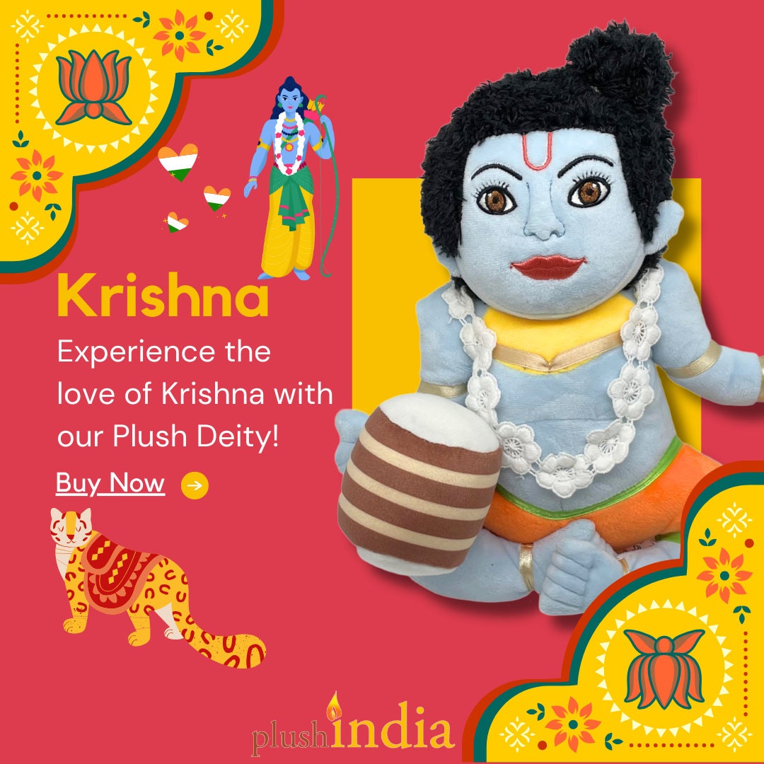 Plush Krishna Toy: Handcrafted Hindu Deity Soft Toy (10-inch) - Etsy UK